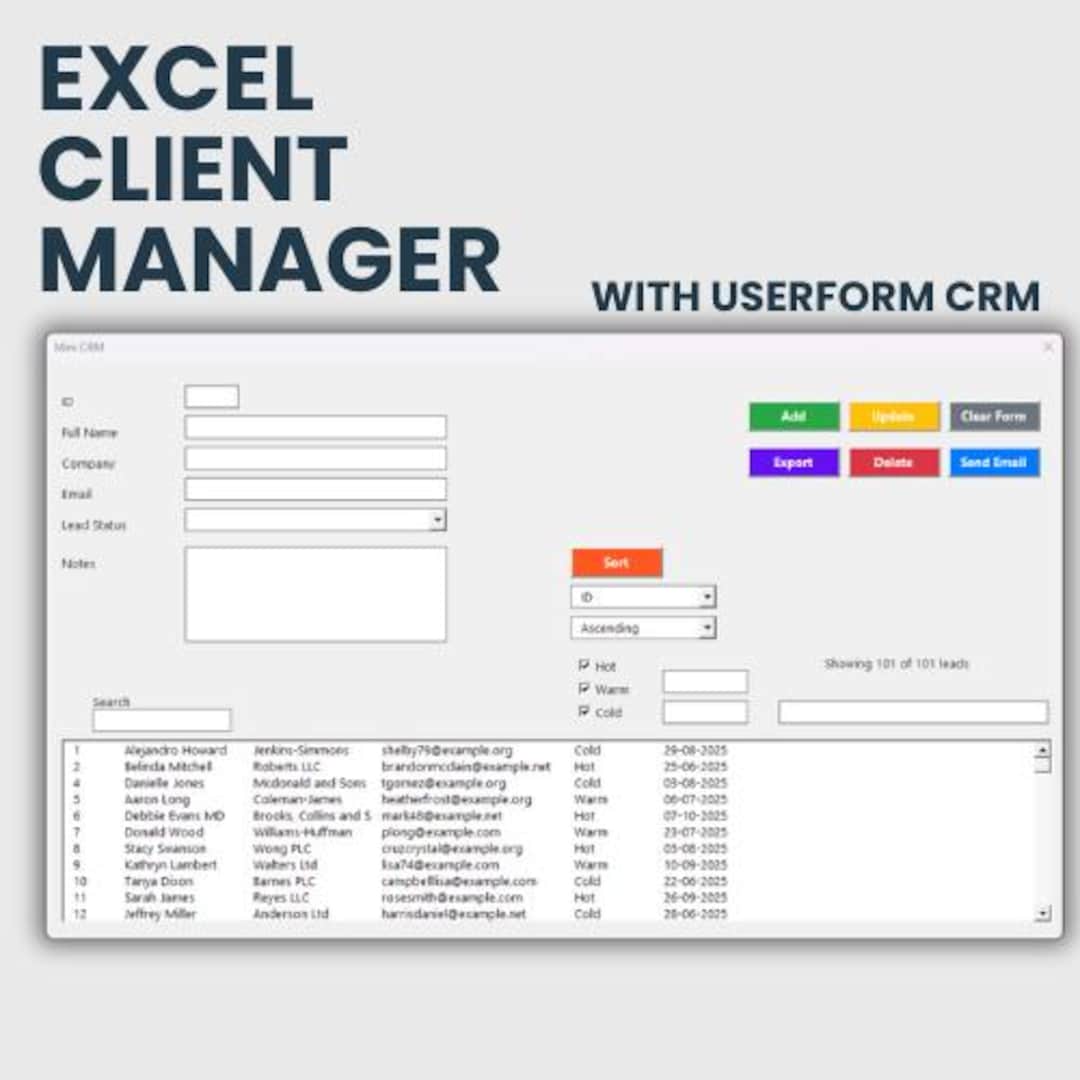 Excel Client Manager & CRM Template – VBA Userform, Lead‑tracking ...