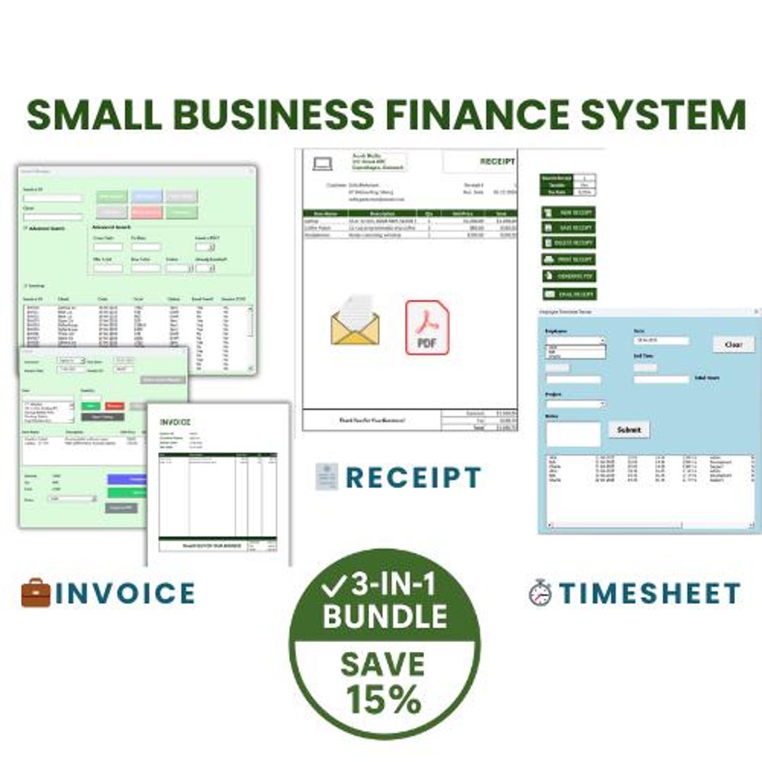 Small Business Finance System | Excel Invoice, Receipt & Timesheet ...