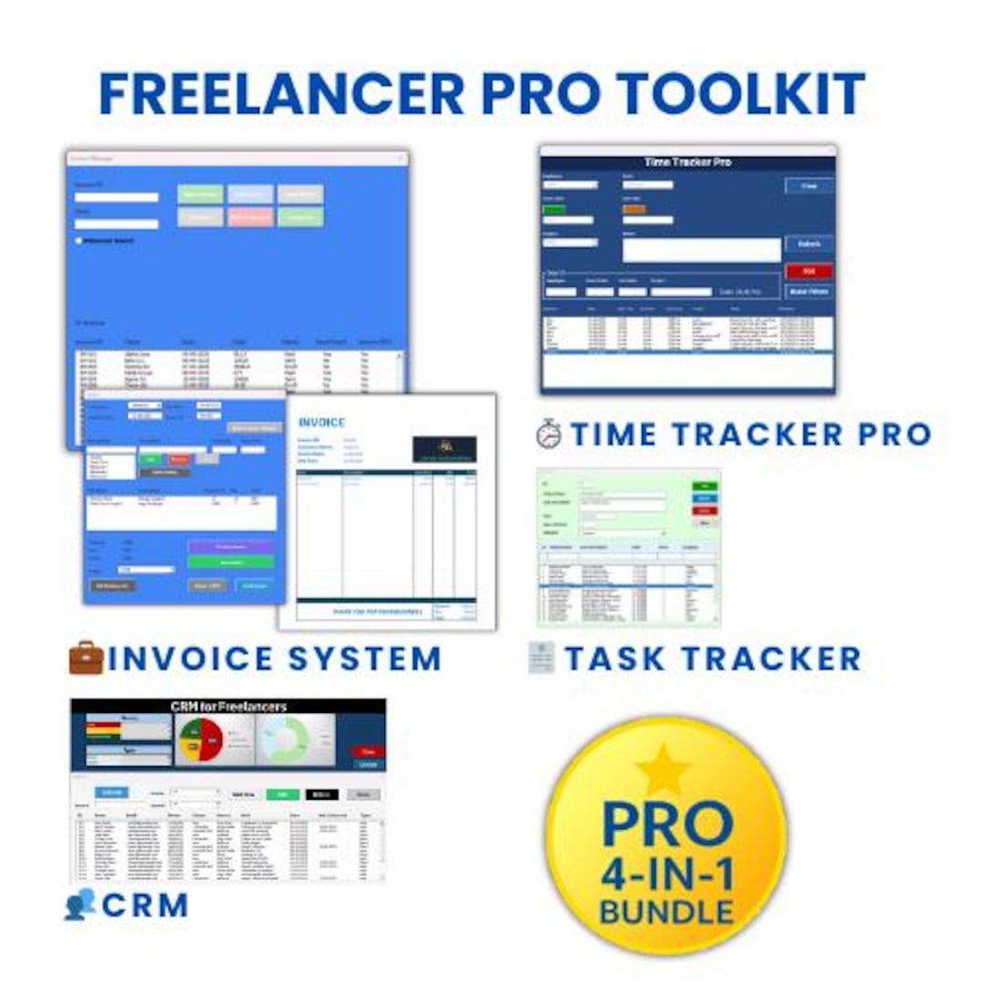 Freelancer Pro Toolkit: Excel Templates Bundle (invoice, CRM, Task ...