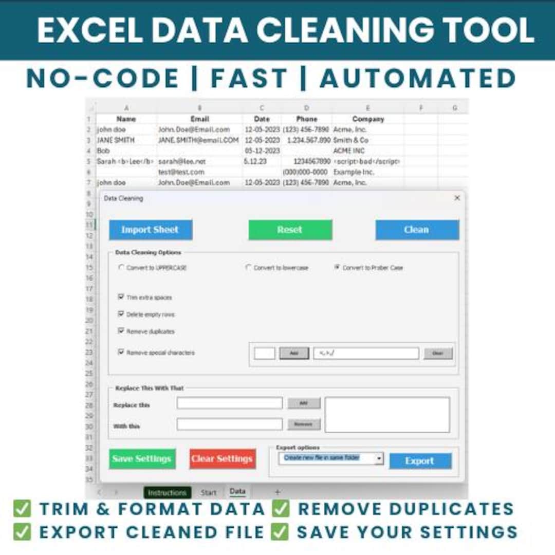 Excel Data Cleaning Tool: No-code VBA Automation (PDF Guide Included ...