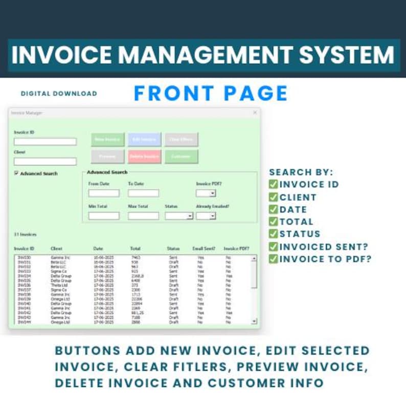 Excel Invoice Template | Small Business Billing Tracker (digital ...