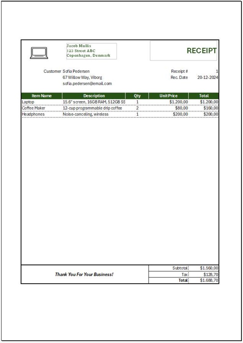Receipt Generator Excel Template - Etsy