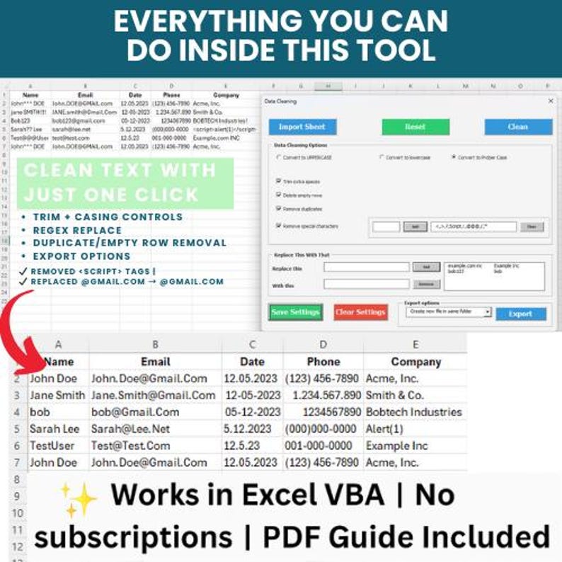 Excel Data Cleaning Tool: No-code VBA Automation (PDF Guide Included ...