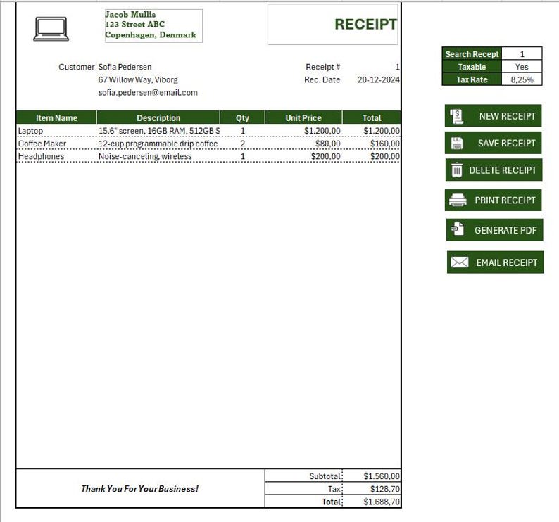 Receipt Generator Excel Template - Etsy