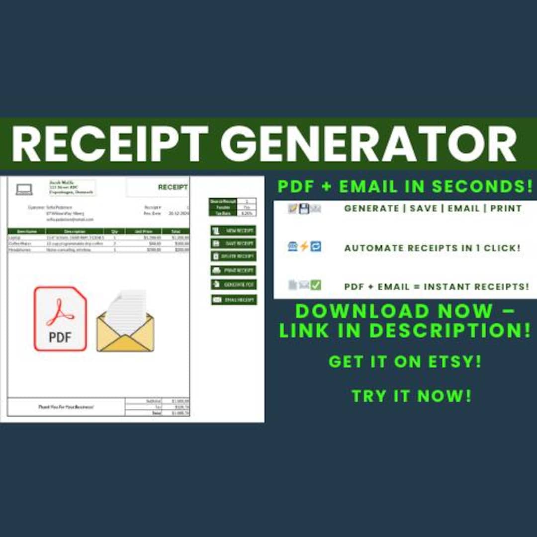 Receipt Generator Excel Template - Etsy