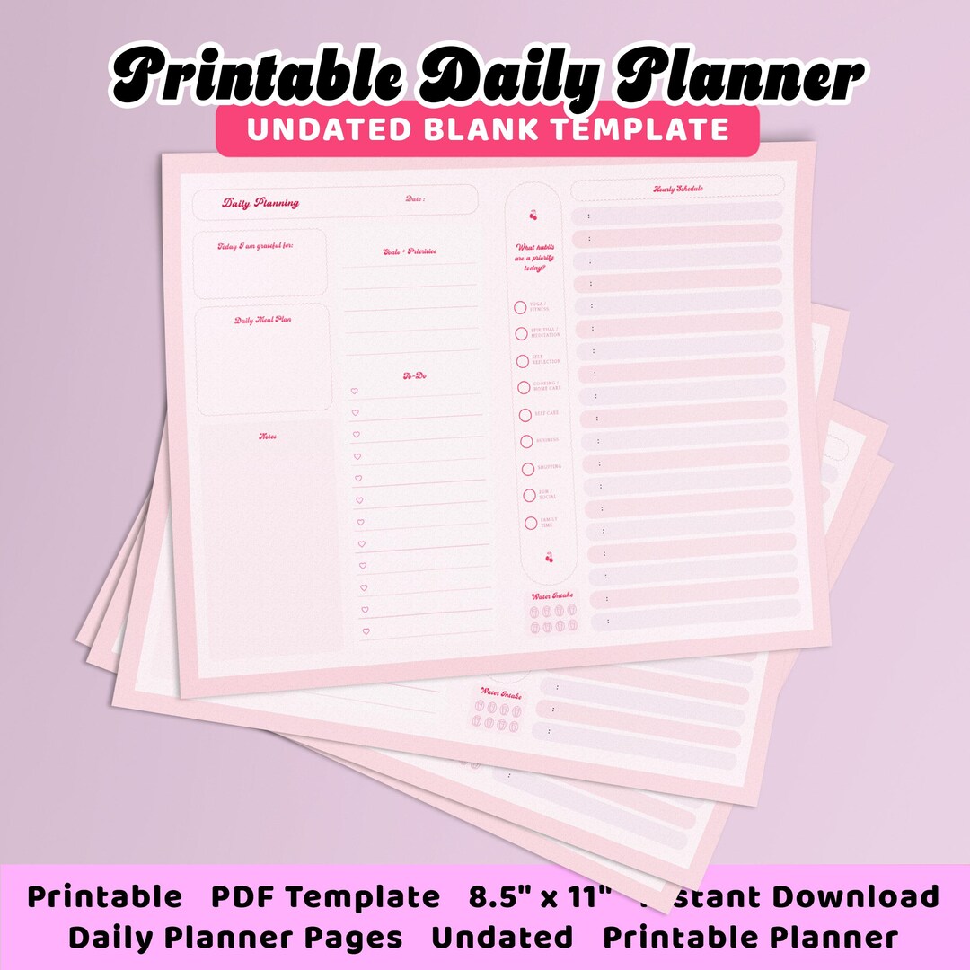 Pink Printable Daily Planner, Girly Daily Planner, Undated 8.5x11 ...