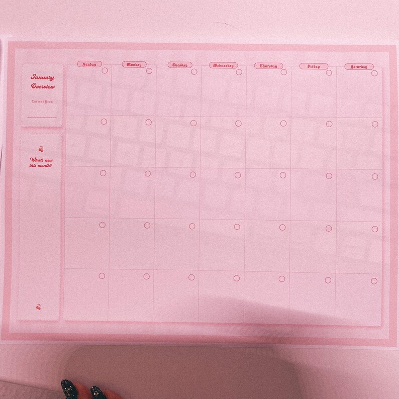 Pink Printable Calendar Template | Undated 8.5x11, Cute Digital Planner ...