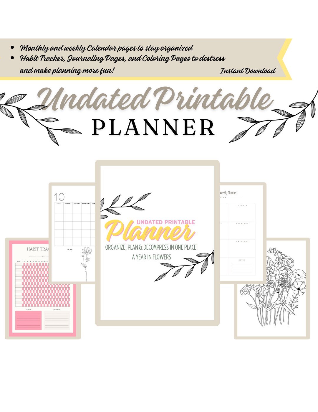 Printable Planner, Habit Tracker, Coloring Pages, Journal, Trendy ...