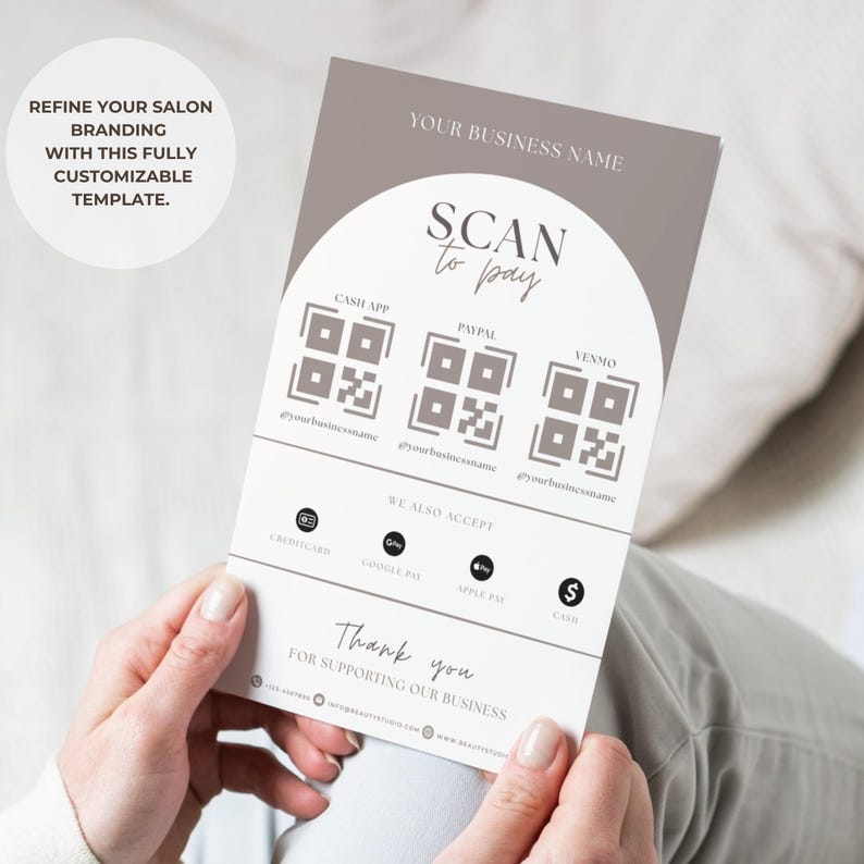 Editable Scan to Pay Sign Template | QR Code Payment for Beauty Salons ...