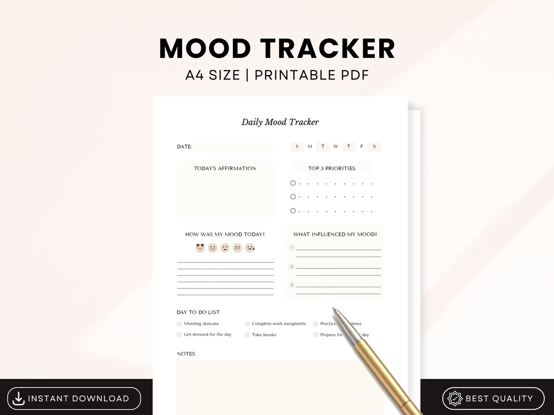 Digital Mood Tracker, Mood Tracker, Mood Journal, Mood Chart, Emotion ...