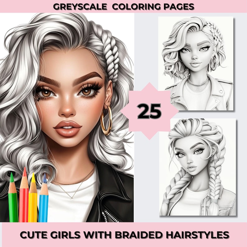 Greyscale Coloring Pages | Cute Girls With Braided Hairstyles | Greyscale | Hair & Makeup ...