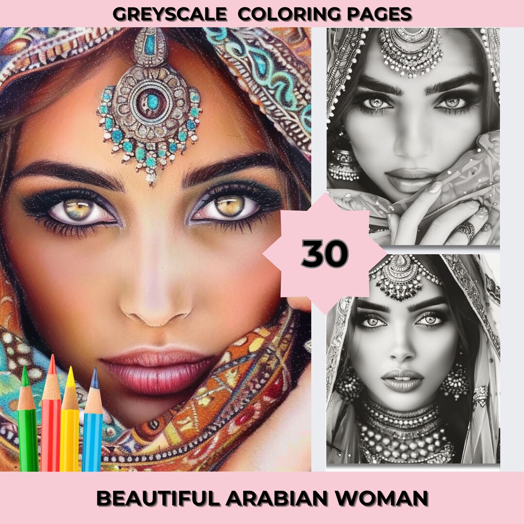 Greyscale Coloring Pages Beautiful Arabian Woman | Adult Coloring Pages ...