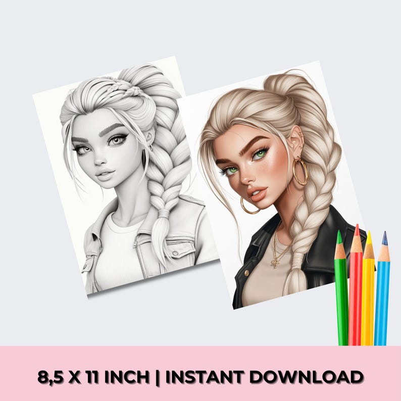 Greyscale Coloring Pages | Cute Girls With Braided Hairstyles | Greyscale | Hair & Makeup ...