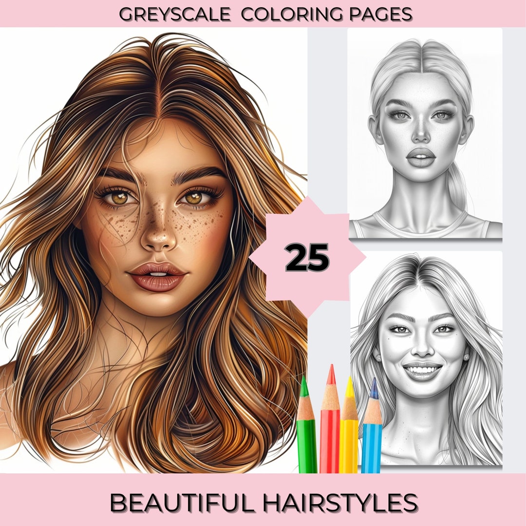Greyscale Coloring Pages | Beautiful Hairstyles | Adult Coloring Pages ...