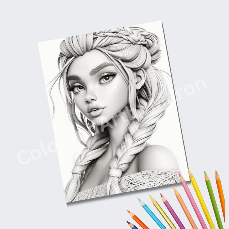 Greyscale Coloring Pages | Cute Girls With Braided Hairstyles | Greyscale | Hair & Makeup ...