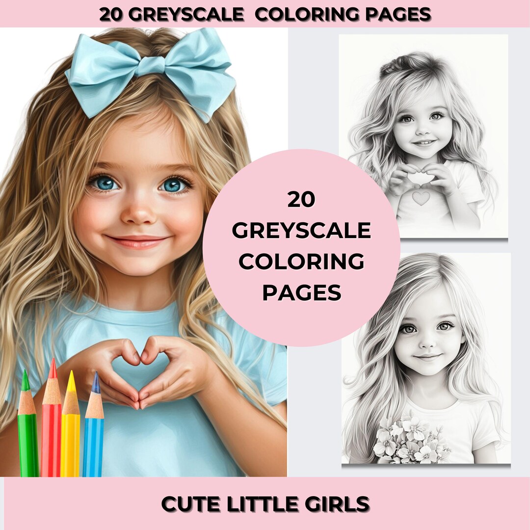 Greyscale Coloring Page | Cute Little Girls | Adult Coloring Pages ...