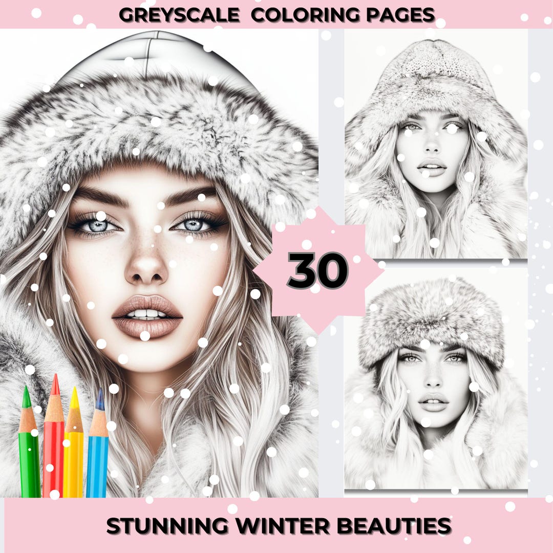 Greyscale Coloring Pages Stunning Winter Beauties | Adult Coloring ...