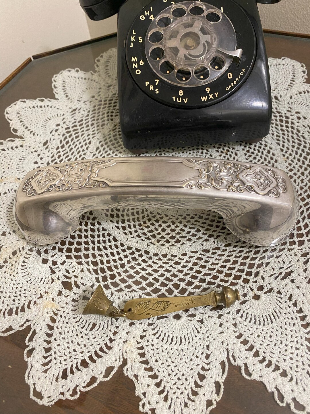 Vintage Black Rotary Phone With Gorham Silverplate Receiver Cover and ...