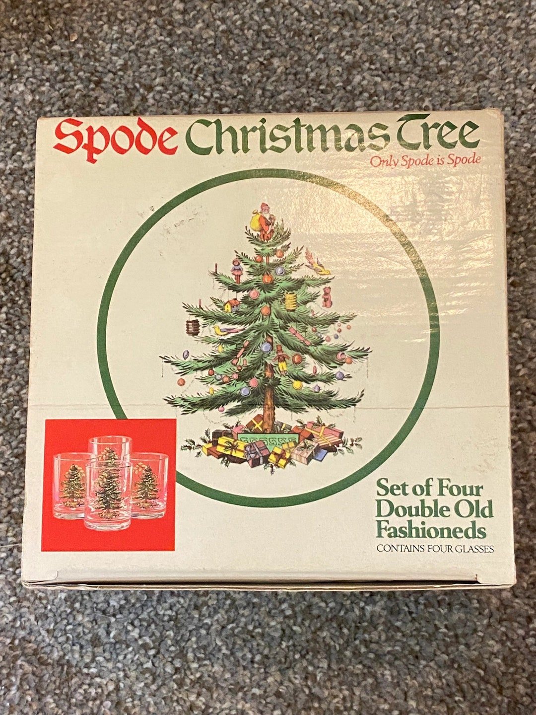 Vintage Spode Christmas Tree Set of Four Double Old Fashioneds . 4 Gold ...