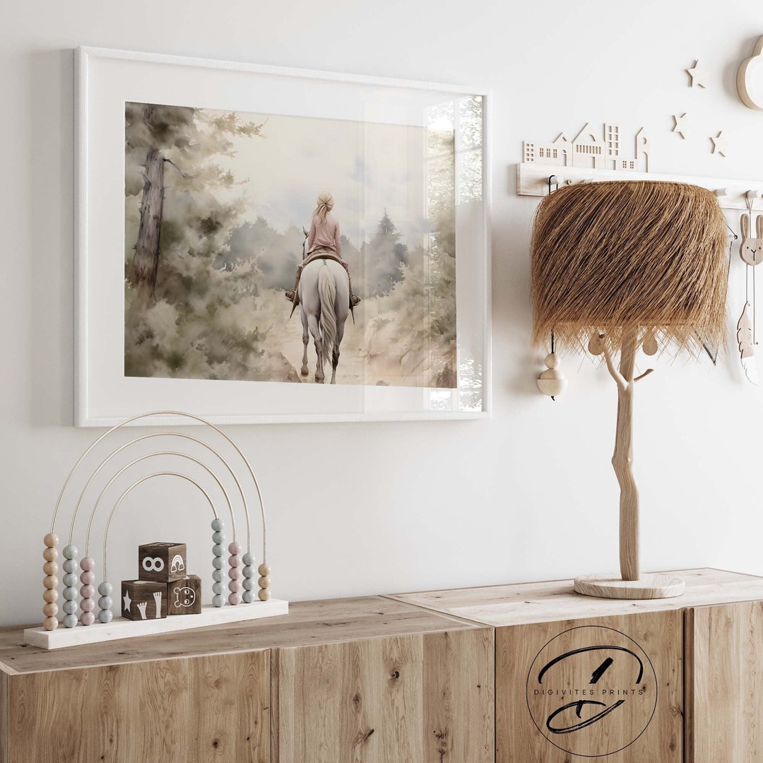 Girl on Her Horse Riding the Trail. Horse Wall Art Print, Horse ...