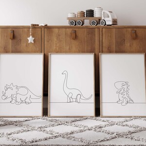 Set of 3 Dinosaur Line Art Prints, Jurassic Dinosaurs, Minimalist ...