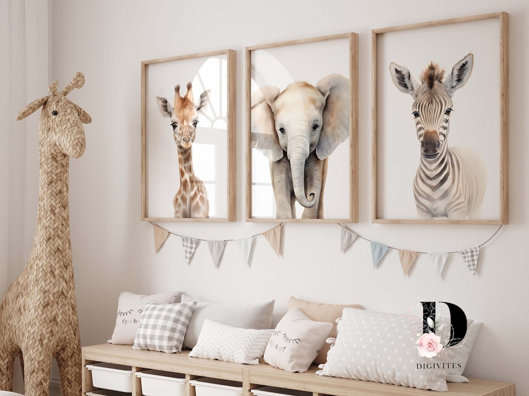 Set of 3 Safari Nursery Baby Animal Prints, DIGITAL DOWNLOAD, Safari ...