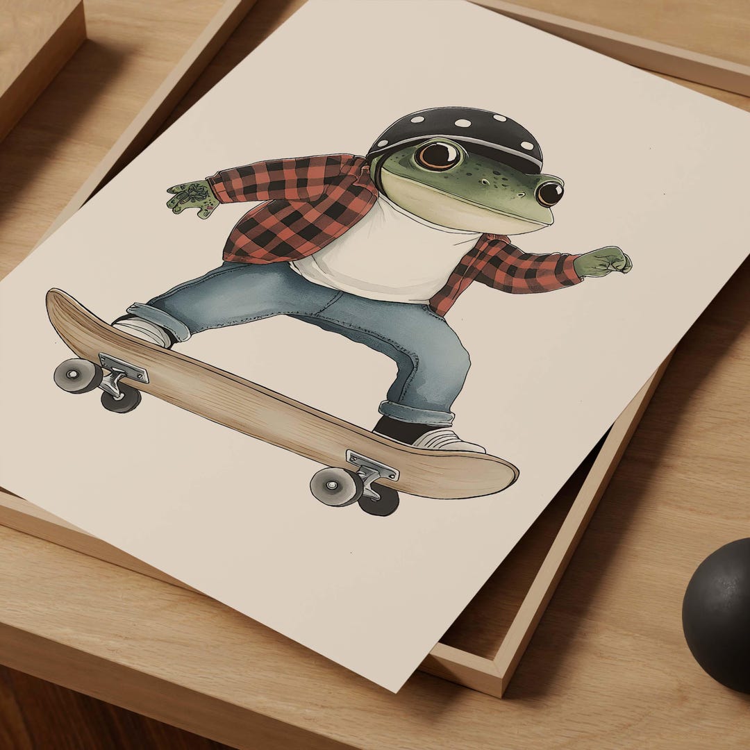 Skateboarding Frog Nursery Wall Art, Animal Print for Kids Room ...