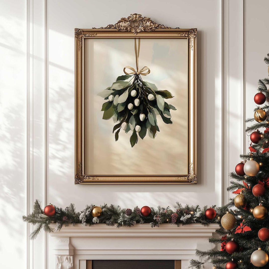 Vintage Mistletoe Wall Art, Holiday Printable, Festive Greenery With ...