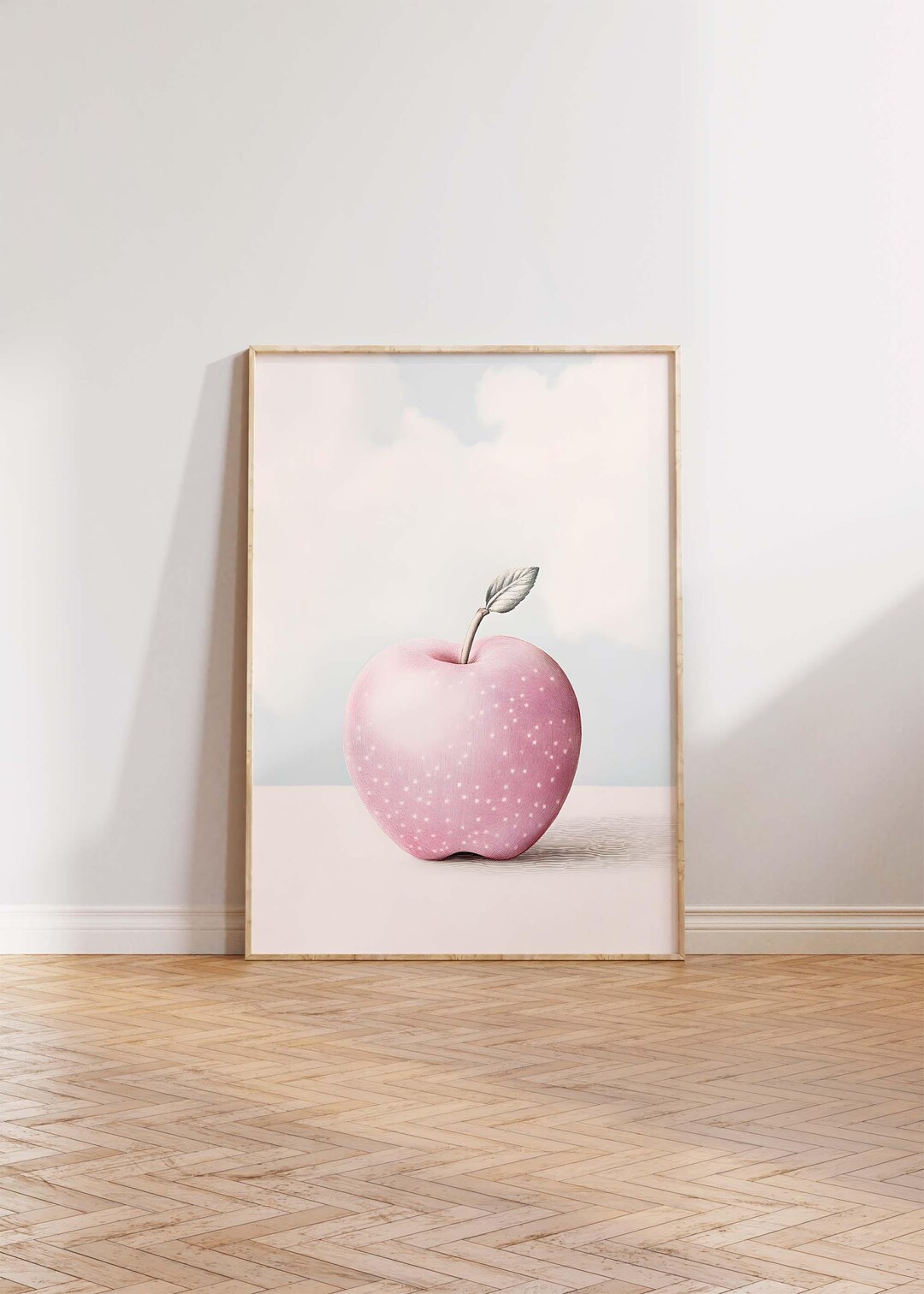 Pink Apple Art Print, Minimalist Wall Art, Cottagecore Nursery Decor, Girls Bedroom Decor ...