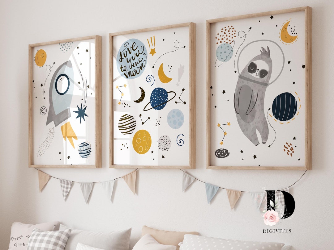 Space Wall Art for Kids Bedroom, Space Nursery Decor, Space Art, Planet ...