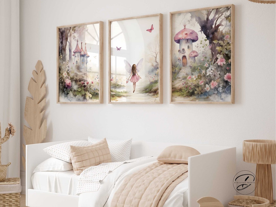 Set of 3 ORIGINAL Fairy Garden Prints, Kids Fairy Prints, Nursery Wall ...