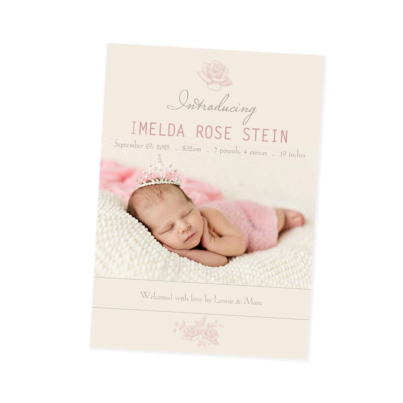 Baby Birth Announcement Photo Card, Custom Newborn Template, Girl ...