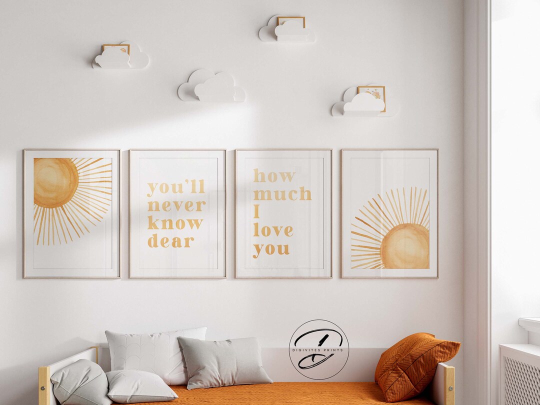 Boho Sun Nursery Wall Art Prints, Set of 4 Prints, Boho Sunshine Print ...