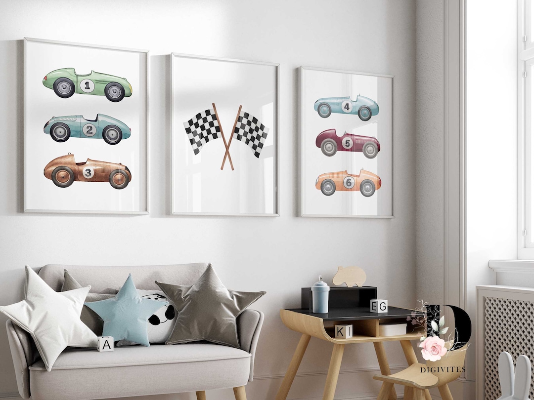 Set of 3 Race Car Prints, Racing Wall Art, Boys Nursery Wall Art ...
