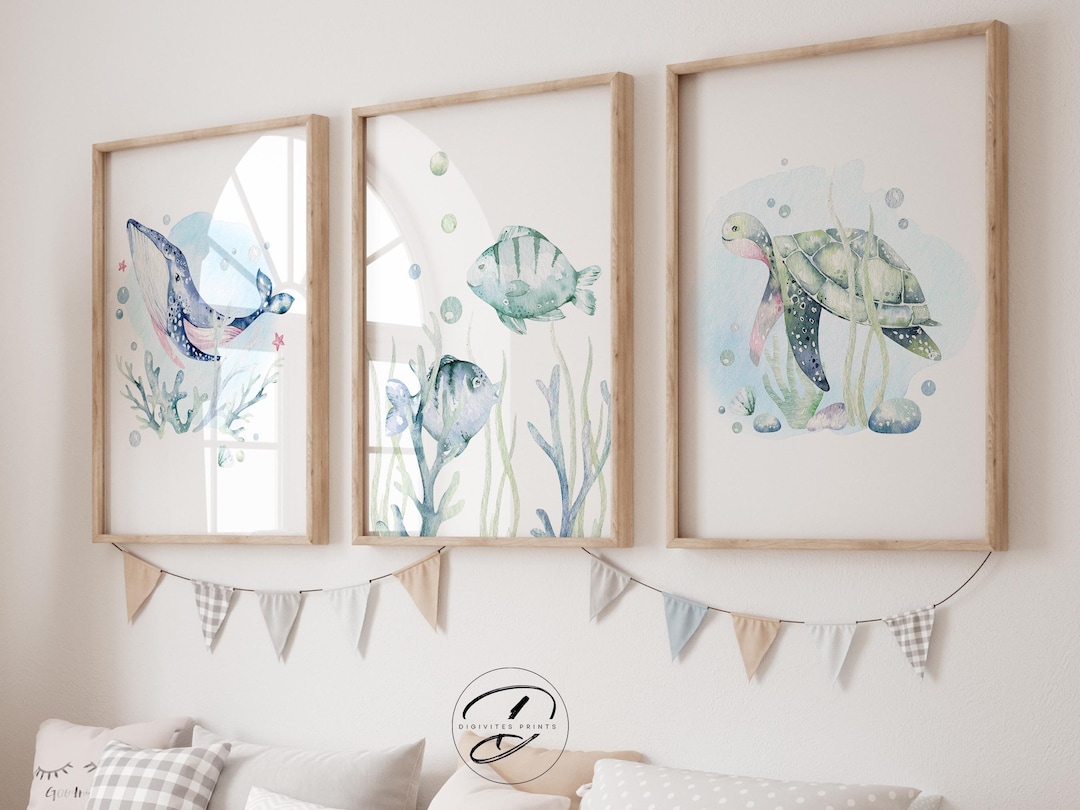 Set of 3 Sea Animal Prints, Ocean Nursery Prints, Under the Ocean ...