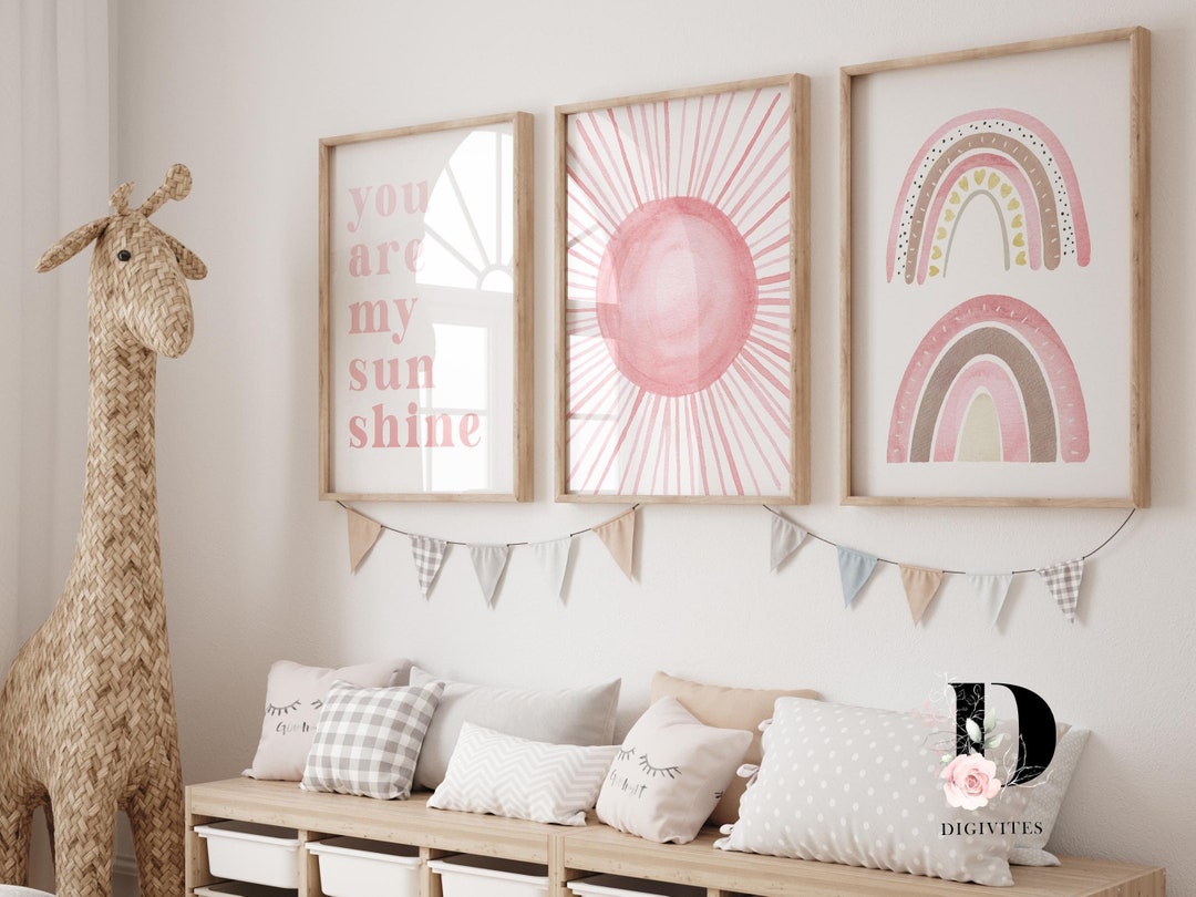 Rainbow Wall Art Set of 3 Prints. You Are My Sunshine Quote and Full ...