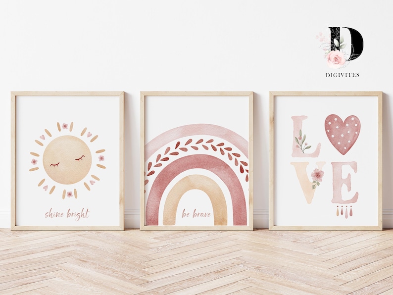 Boho Rainbow Set of 3 Nursery Prints Girl Nursery Wall Art - Etsy