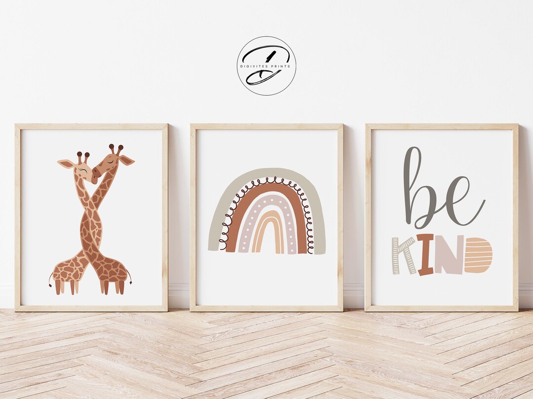 Safari Boho Nursery Prints, Set of 3 Neutral Beige Nursery Wall Art ...