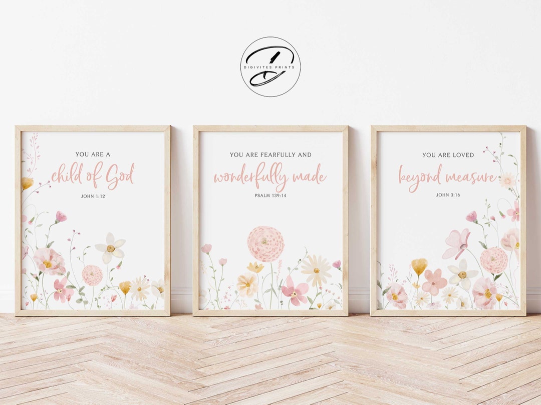 Floral Bible Verse Nursery Wall Art, Boho Christian Decor (digital ...