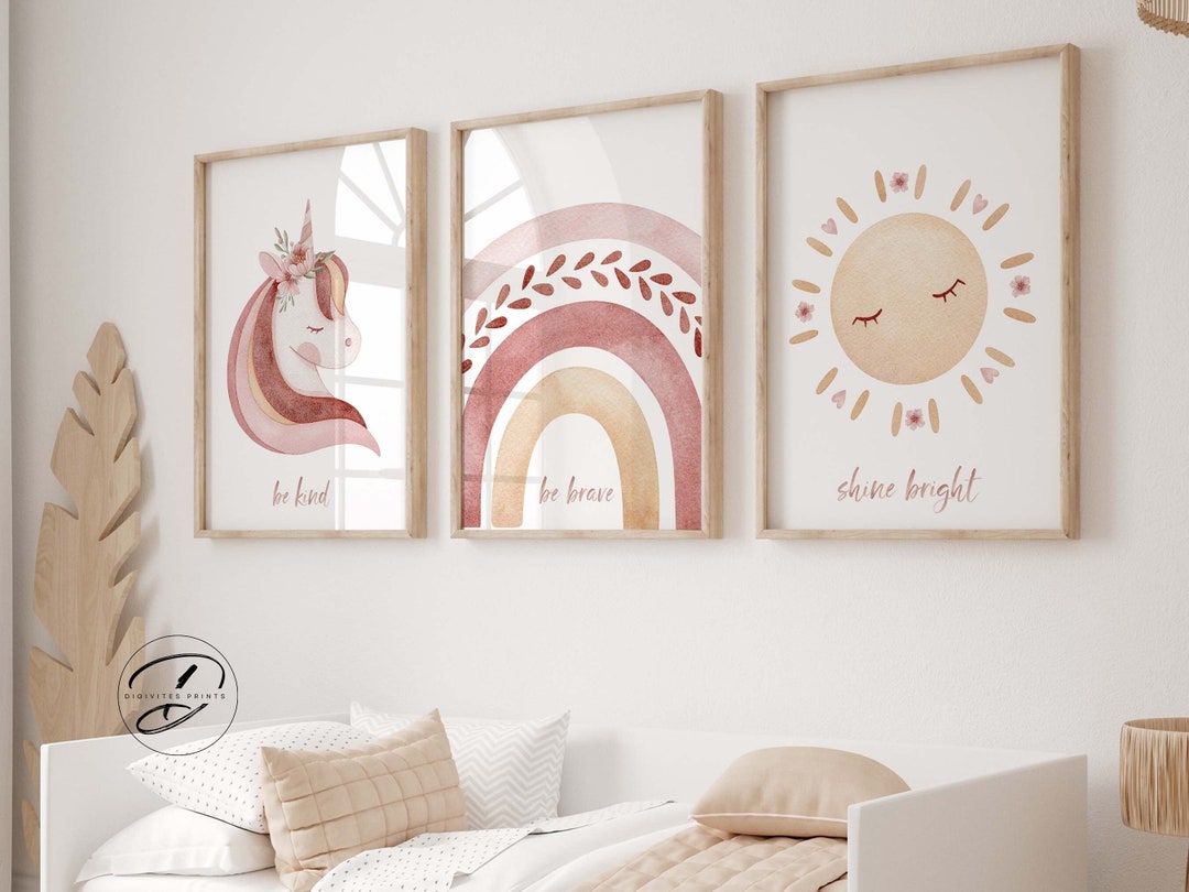 Set of 3 Unicorn Rainbow Wall Art Set, Printable Unicorn Art, Girls ...
