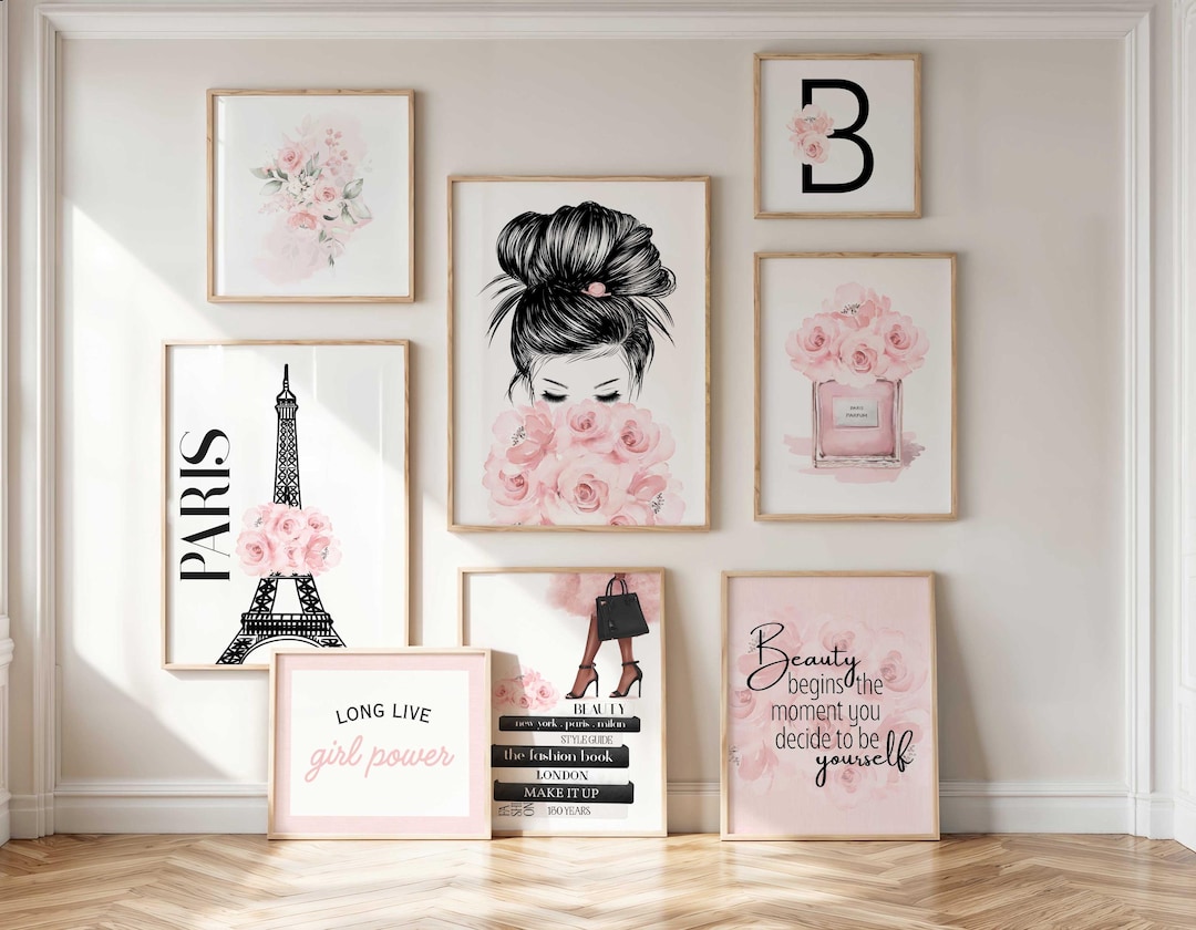 Parisian Girl Bedroom Prints: Fashion, Perfume & Roses (digital ...