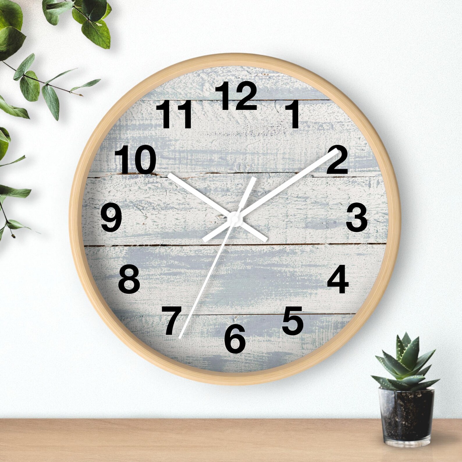 Shabby Wood Beach Blue Teal Fence Round Rustic Coastal Wall Clocks ...