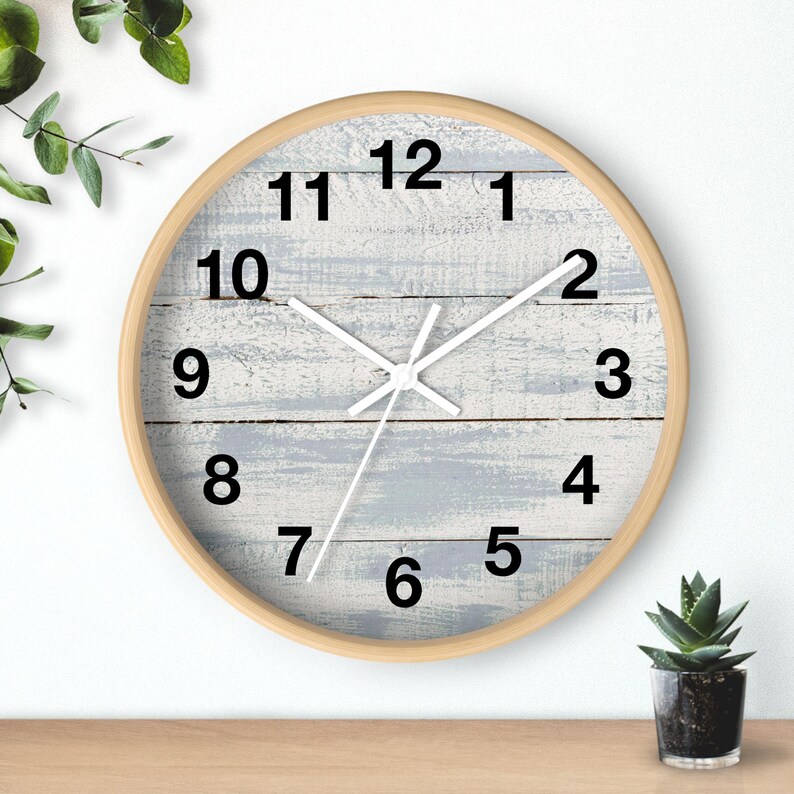 Shabby Wood Beach Blue Teal Fence Round Rustic Coastal Wall Clocks ...