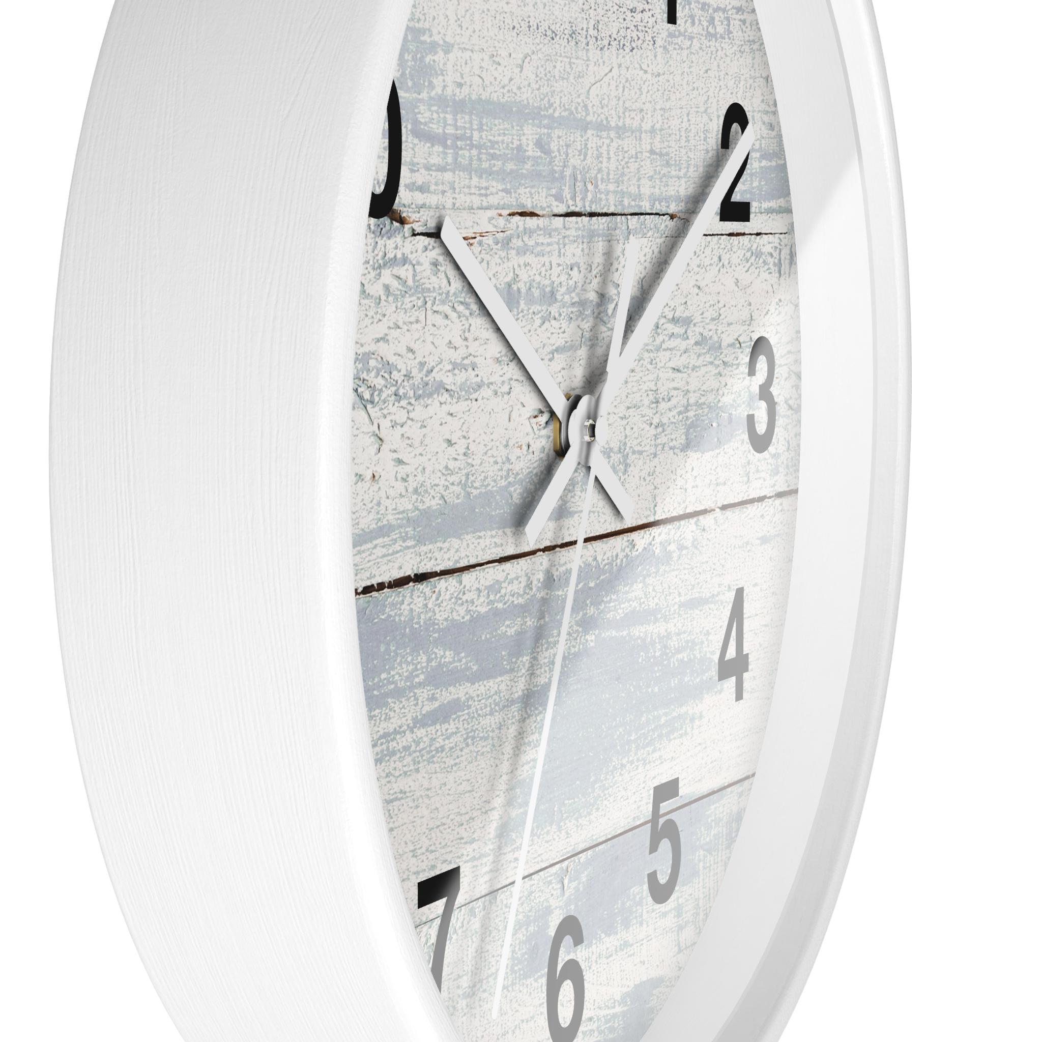 Shabby Wood Beach Blue Teal Fence Round Rustic Coastal Wall Clocks ...