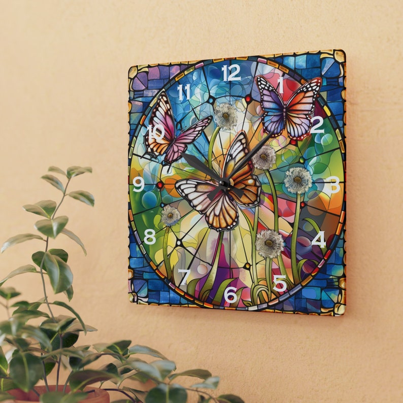Large Square Butterfly Wall Clock Boho Home Decor Unique Gift Birthday ...