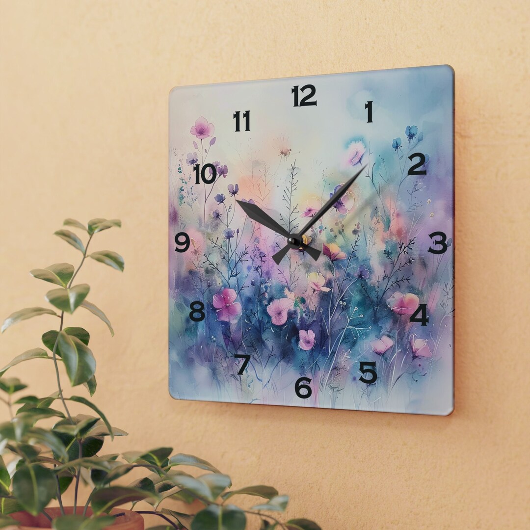 Watercolor Flower Wall Clock, Dried Flower Clock, Flower Clock, Pressed ...