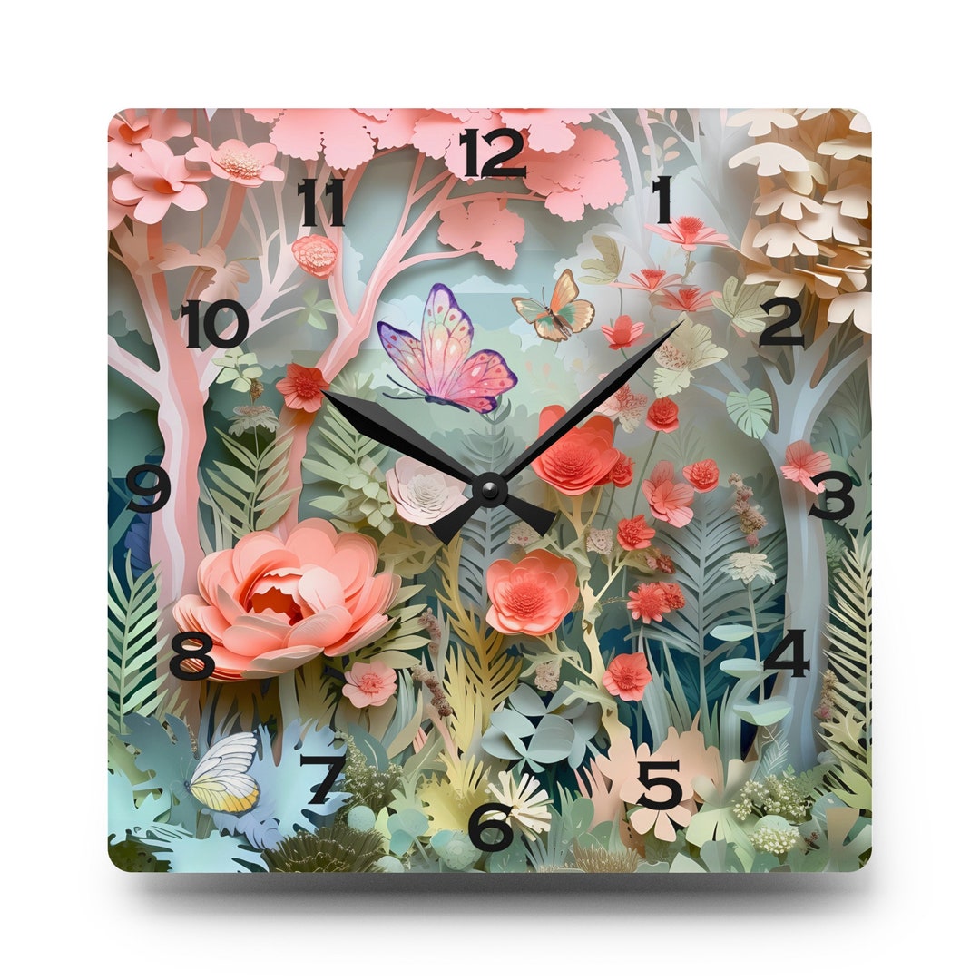 Colorful Flowers Wall Clock, Floral Wall Clock, Clock for Living Room ...
