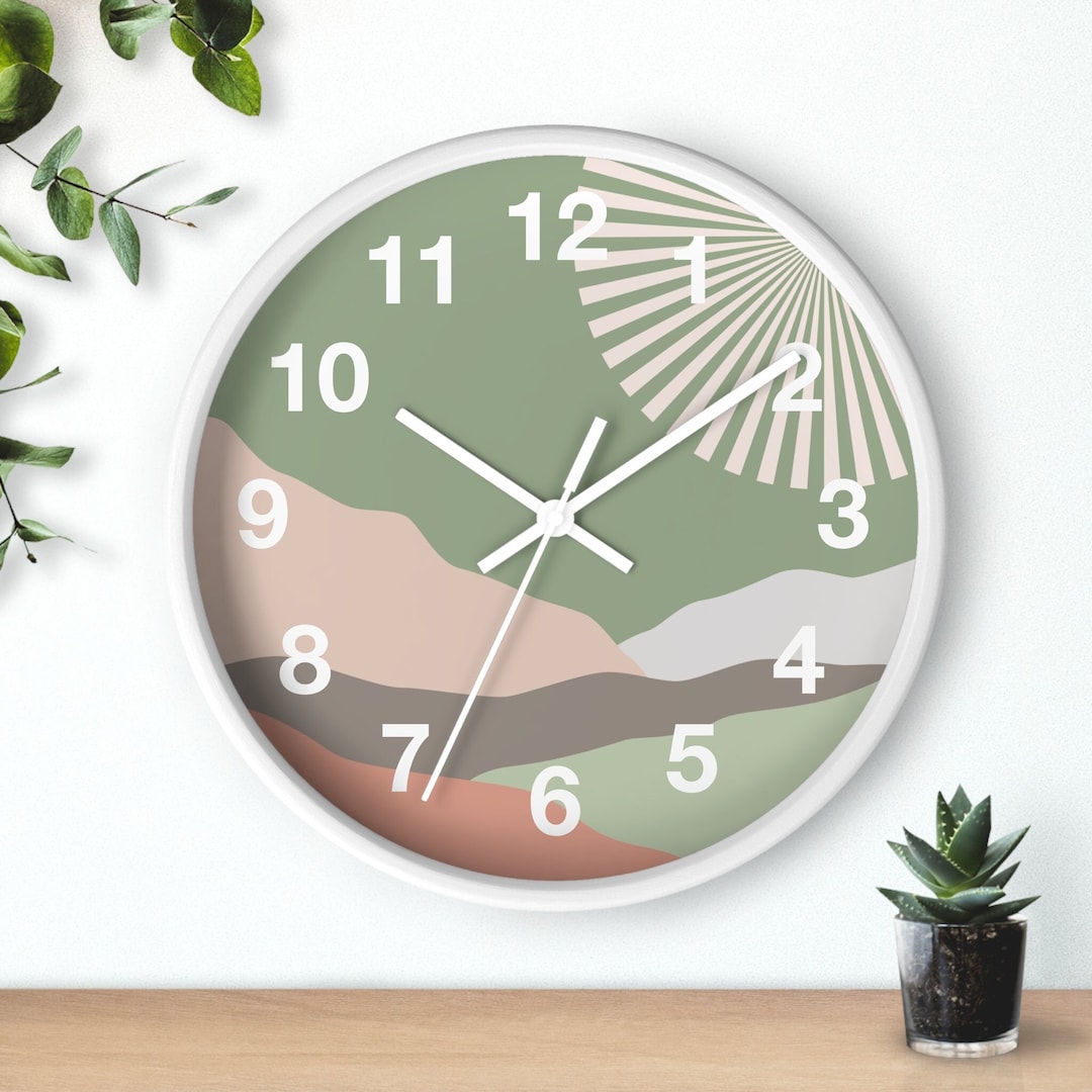 Boho Chic Sage Green Wall Clock Abstract Art for Your Space Sage Green ...