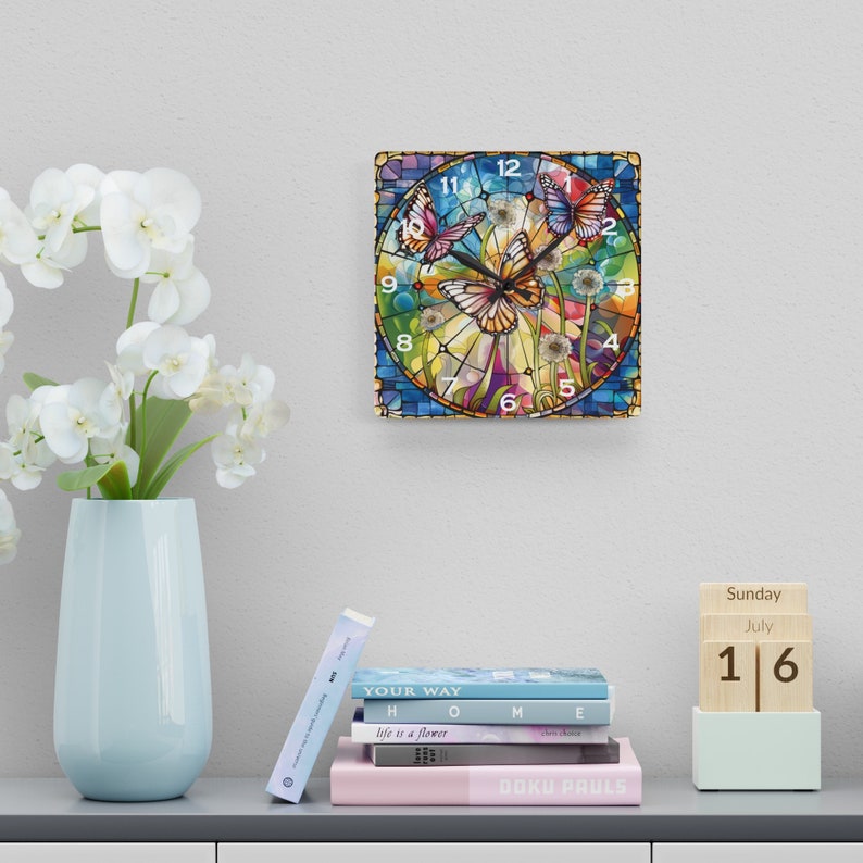 Large Square Butterfly Wall Clock Boho Home Decor Unique Gift Birthday ...