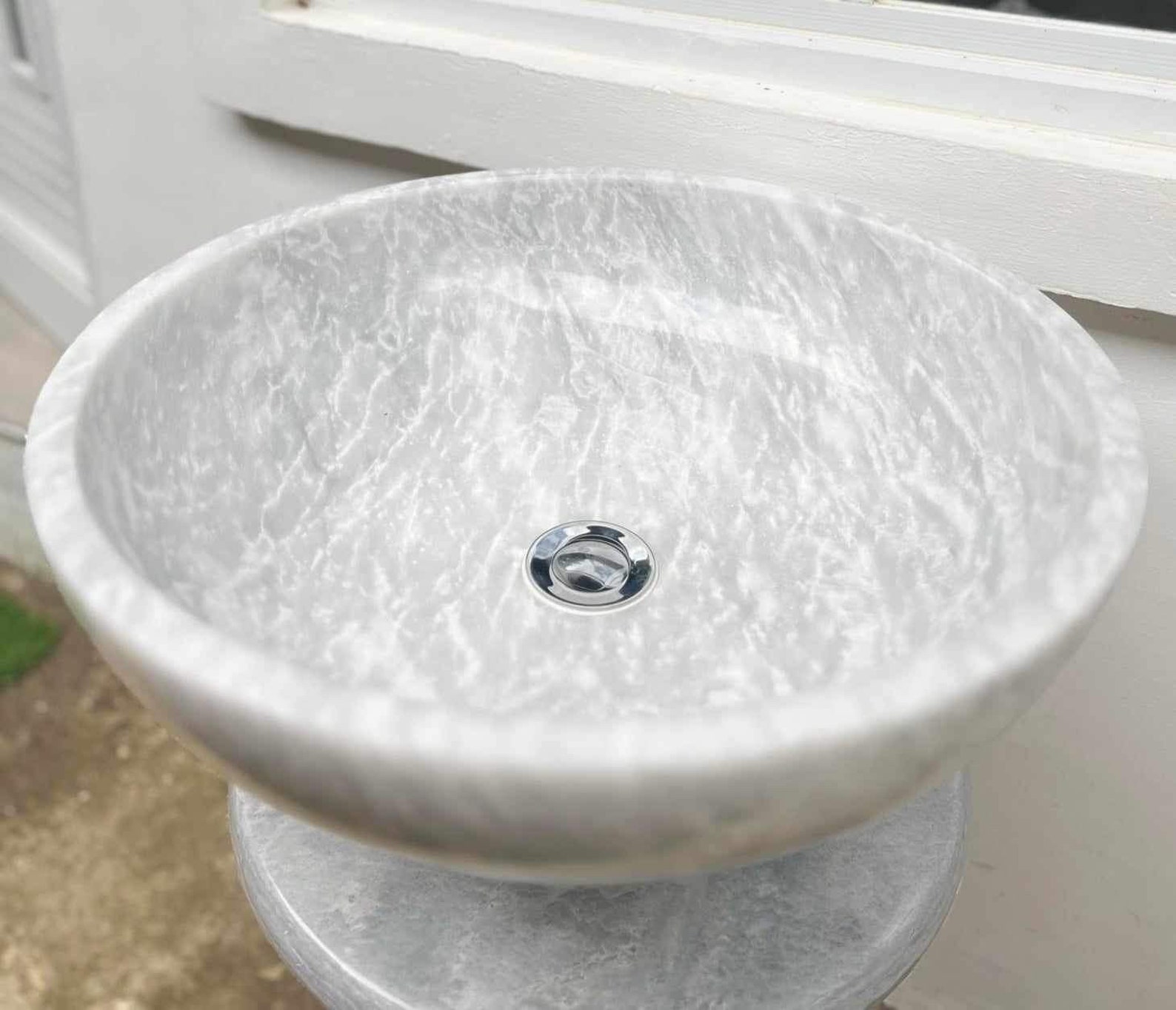 Round White Marble Sink, Counter Basin, Handcrafted Bathroom Bowl ...